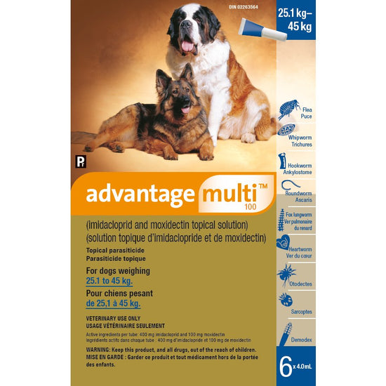 Advantage Multi 100 for Dogs 25.1kg - 45kg 6x4.0mL (Blue) – VetMeds